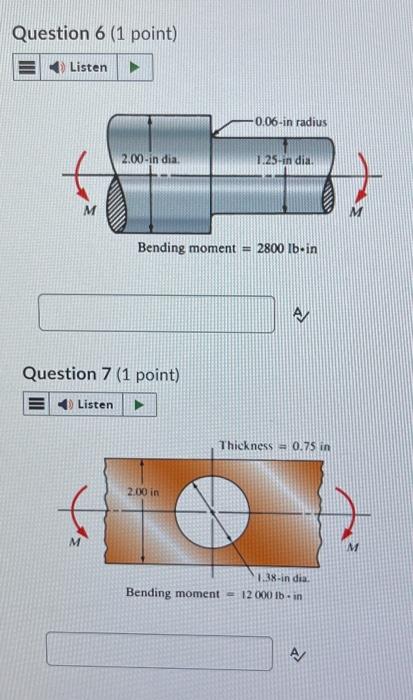 Solved Question 7 (1 point) Bending moment =12000fb⋅ in | Chegg.com