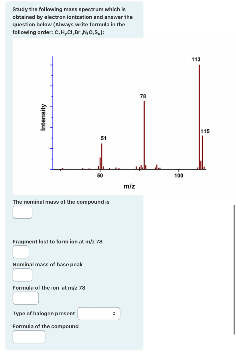 Solved Study the following mass spectrum which is obtained | Chegg.com