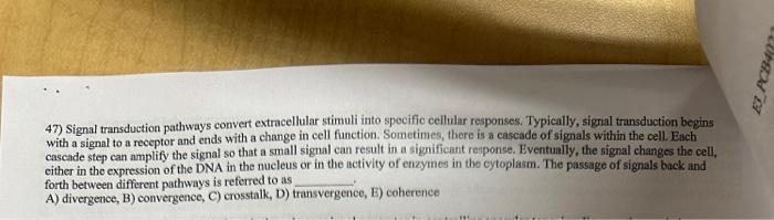 Solved 47) Signal transduction pathways convert | Chegg.com