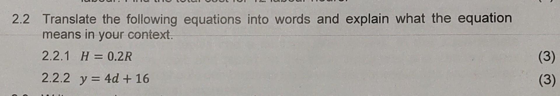 2.2 Translate the following equations into words and | Chegg.com