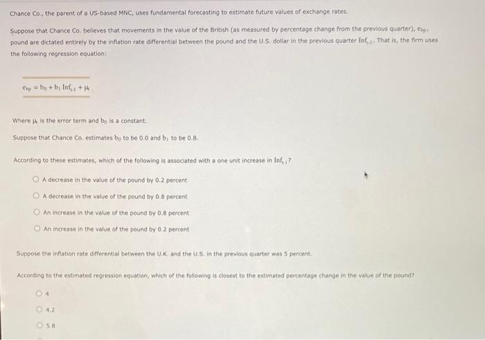 Solved Chance Co., the parent of a US-based MNC; uses | Chegg.com