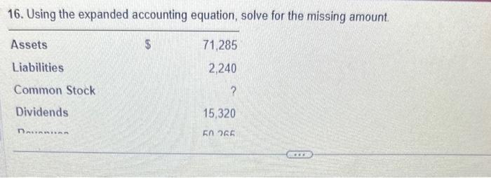 Solved 16. Using the expanded accounting equation, solve for | Chegg.com