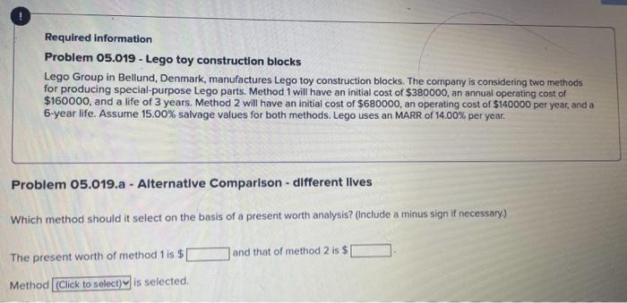 Solved Required information Problem 05.019 - Lego toy | Chegg.com