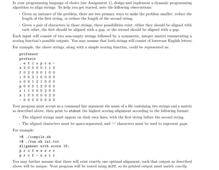 Solved Design And Implement A Dynamic Programming Algorithm