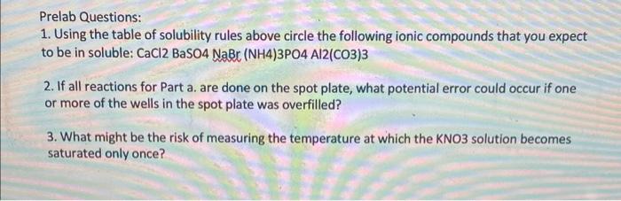 Solved Prelab Questions: 1. Using the table of solubility | Chegg.com