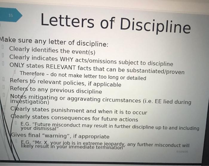 15 Letters of Discipline Make sure any letter of | Chegg.com