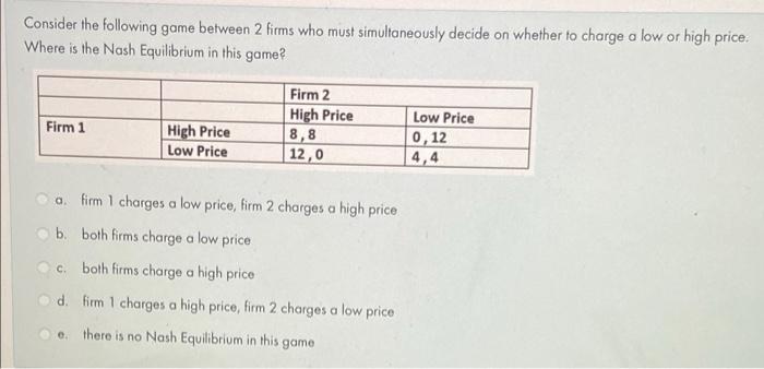 Solved Consider the following game between 2 firms who must | Chegg.com