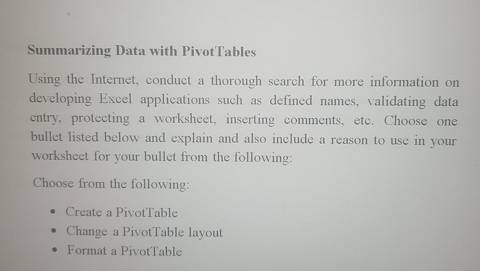 Solved Summarizing Data With Pivot Tables Using The 