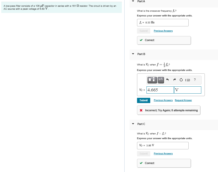 Solved A low-pass filter consists of a 106μF ﻿capacitor in | Chegg.com