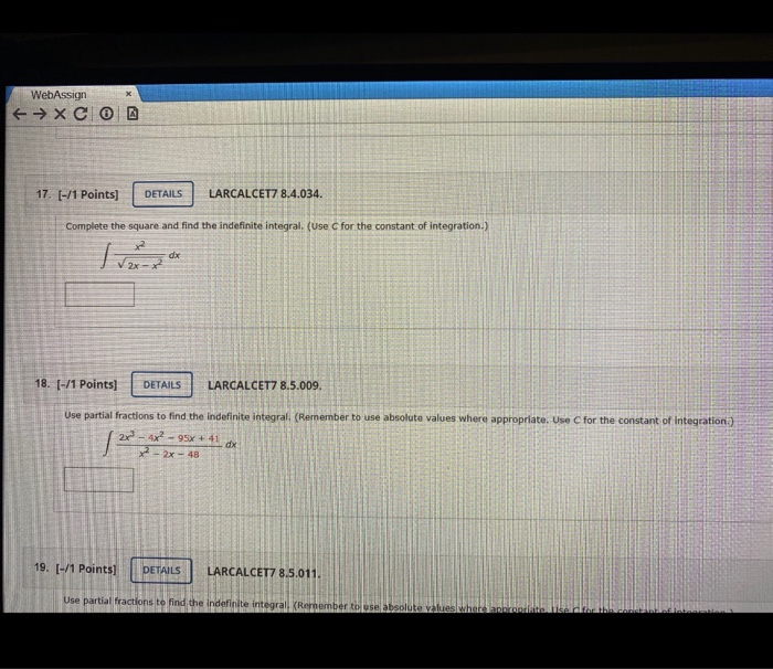 Solved WebAssign → XC 17. [-/1 Points) DETAILS LARCALCET7 | Chegg.com