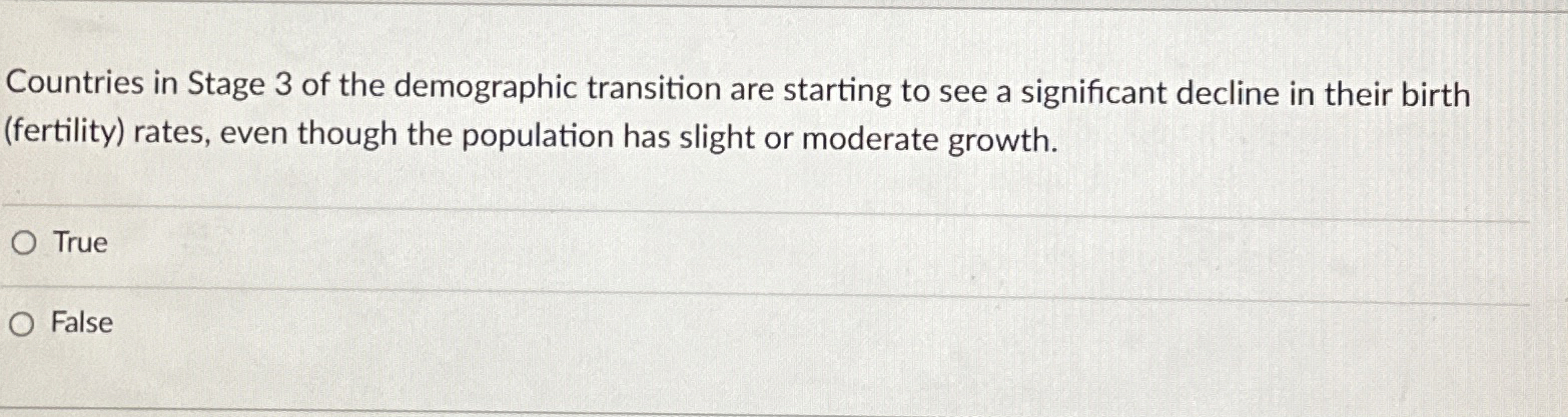 Solved Countries in Stage 3 ﻿of the demographic transition | Chegg.com