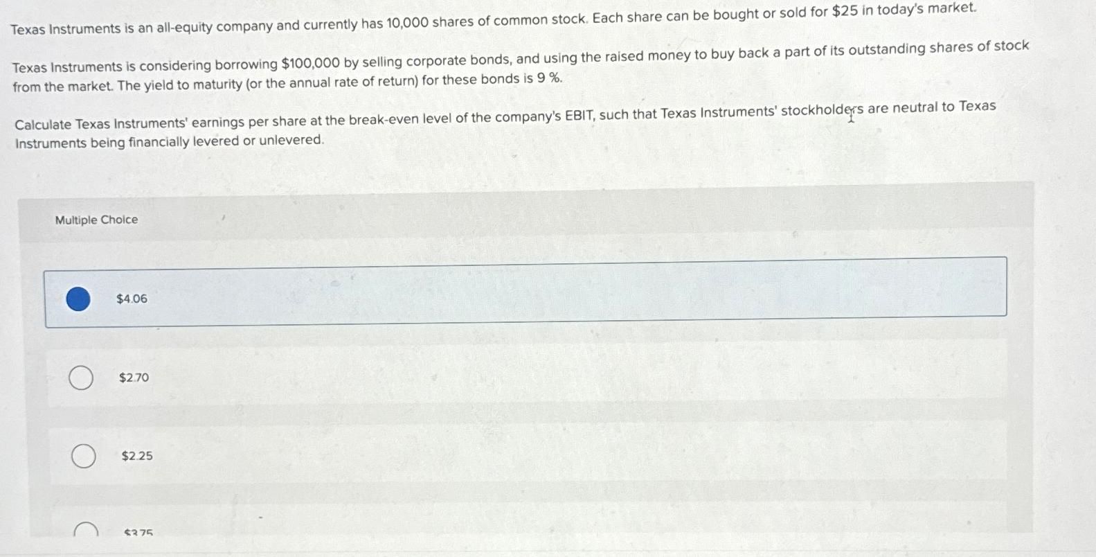 Solved Texas Instruments is an all-equity company and | Chegg.com