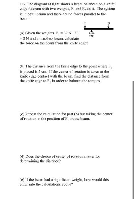Solved 3. The diagram at right shows a beam balanced on a | Chegg.com