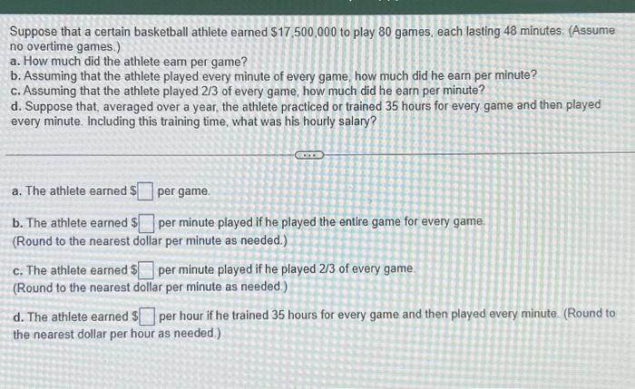 Solved Suppose that a certain basketball athlete eamed | Chegg.com