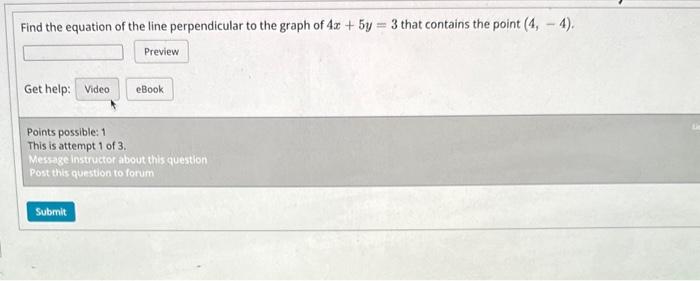 Solved Find the equation of the line perpendicular to the | Chegg.com