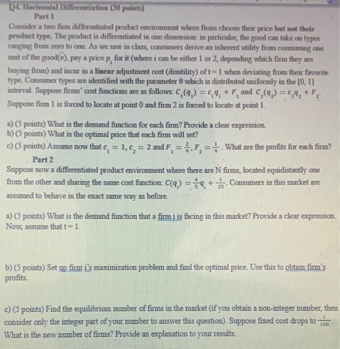 Solved Consider a two firm differentiated prodoct | Chegg.com