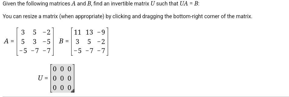 Solved Given the following matrices A and B, find an | Chegg.com