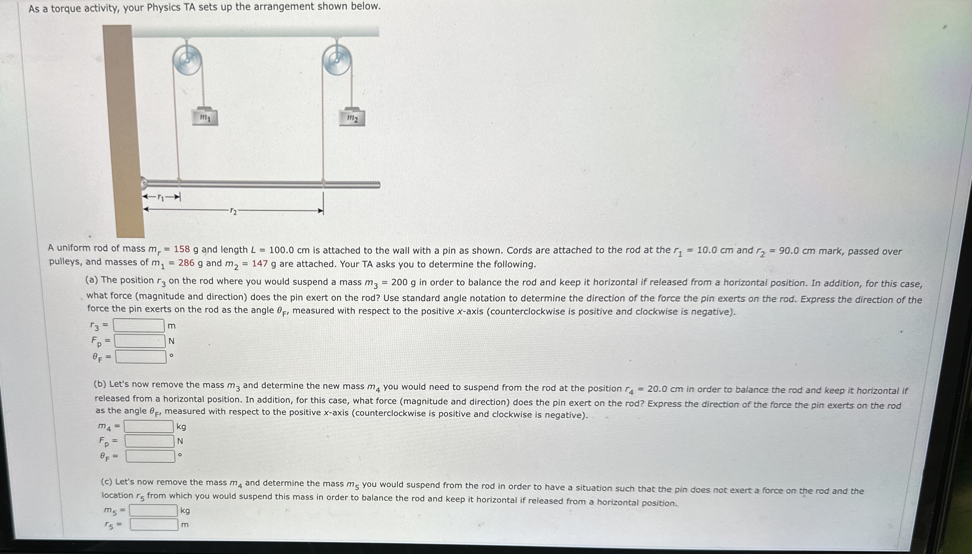 Solved As a torque activity, your Physics TA sets up the | Chegg.com