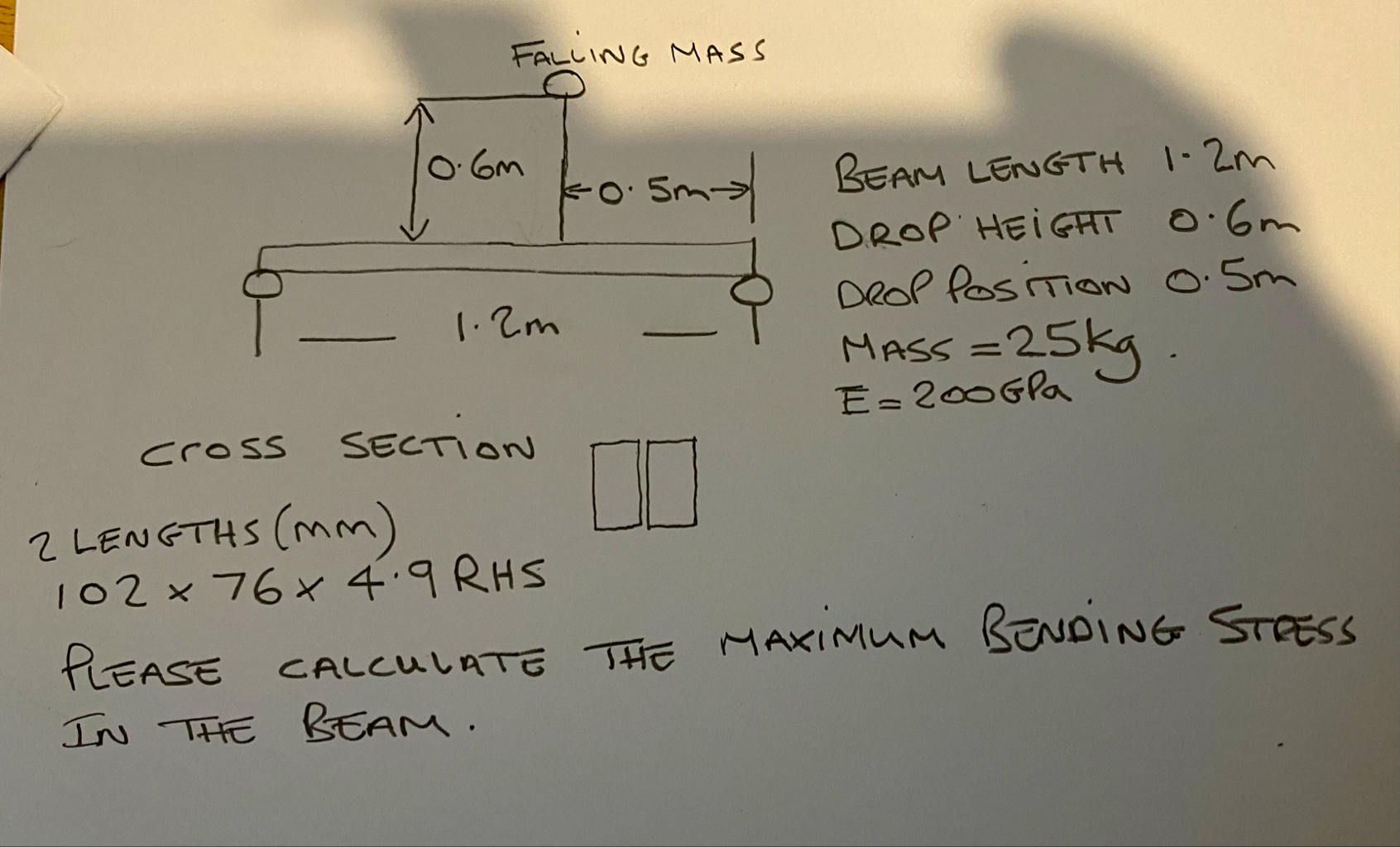 Solved BEAM LENGTH 1.2 ﻿m DROP HEIGHT 0.6 ﻿m Drol fosition | Chegg.com