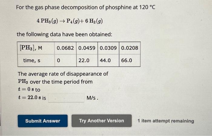 Solved For the gas phase decomposition of phosphine at 120∘C | Chegg.com