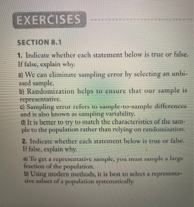 Solved EXERCISES SECTION 8.1 1. Indicate whether each | Chegg.com