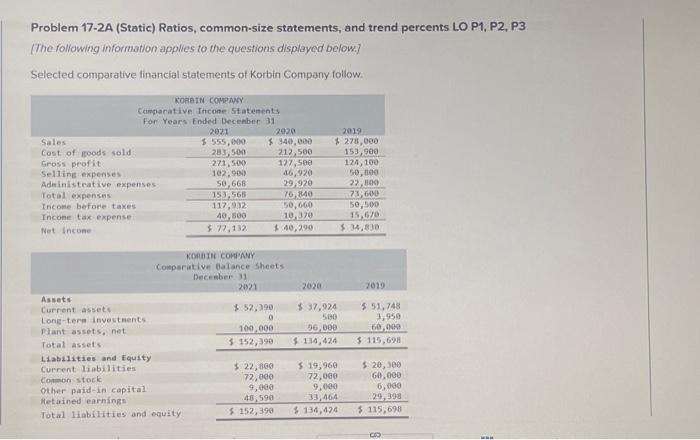 Solved Problem 17-2A (Static) Ratios, common-size | Chegg.com