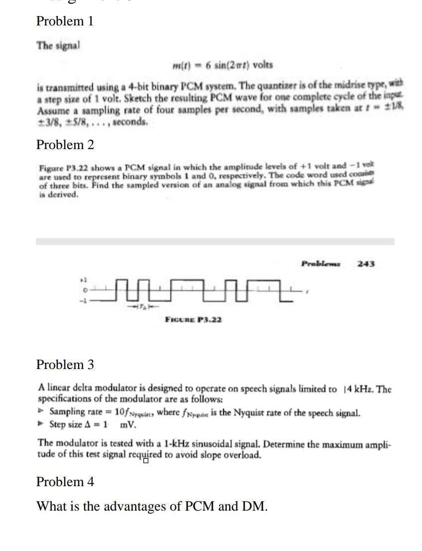 Solved Problem 1 The signal m(t) = 6 sin( 21) volts is | Chegg.com