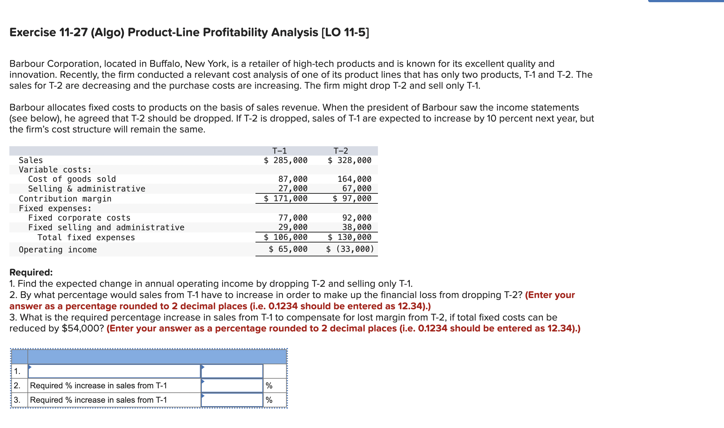 Solved Exercise 11-27 (Algo) ﻿Product-Line Profitability | Chegg.com