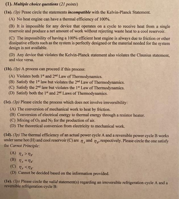 Solved (1). Multiple choice questions (21 points) (1a). (3p) | Chegg.com