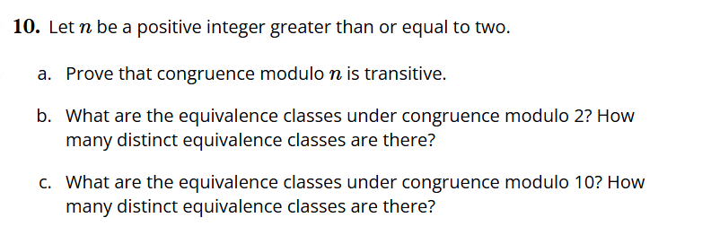 Solved 10. ﻿Let n be a positive integer greater than or | Chegg.com
