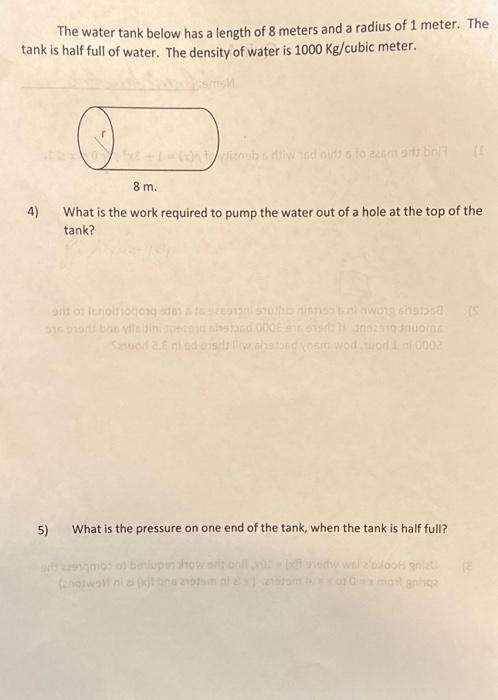 Solved The water tank below has a length of 8 meters and a | Chegg.com