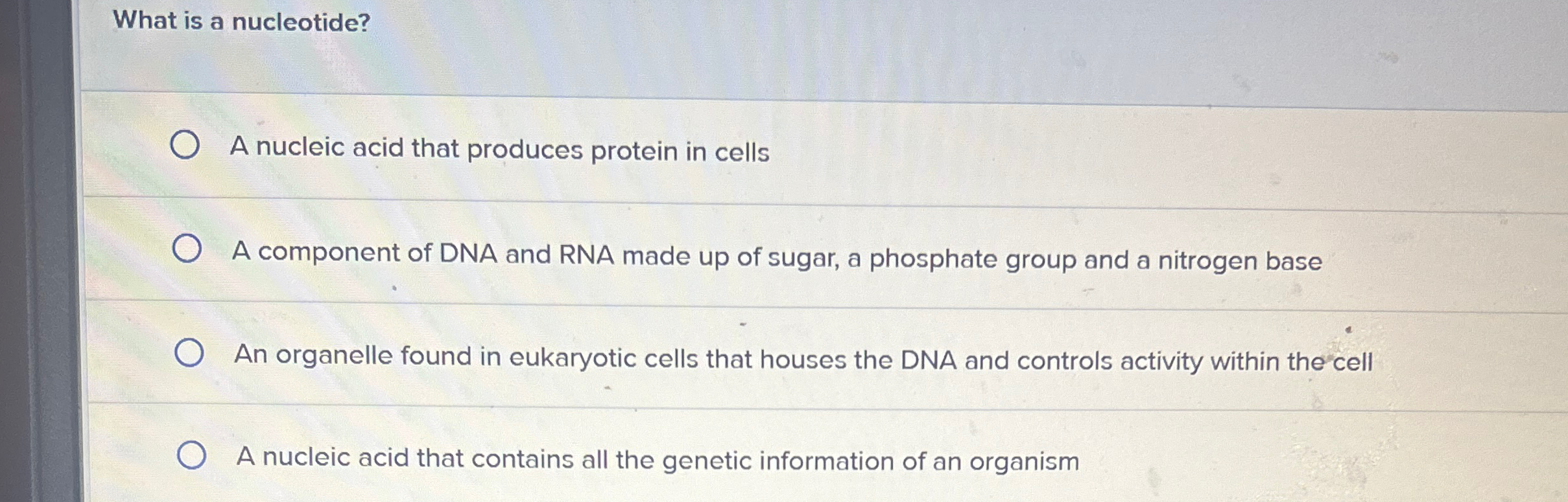 Solved What is a nucleotide?A nucleic acid that produces | Chegg.com
