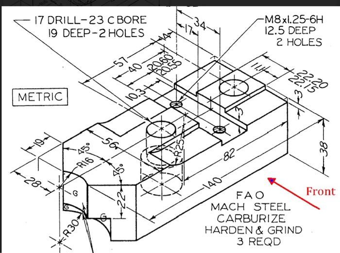 Solved i need 3rd angle technical drwaing | Chegg.com