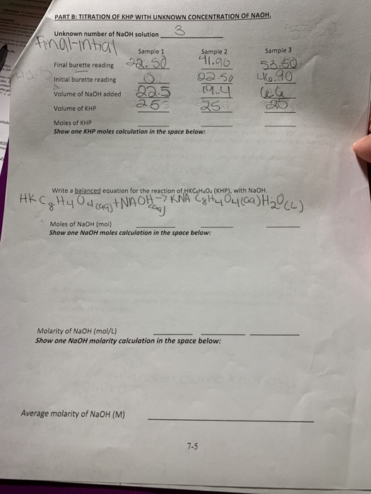 PART B: TITRATION OF KHP WITH UNKNOWN CONCENTRATION | Chegg.com