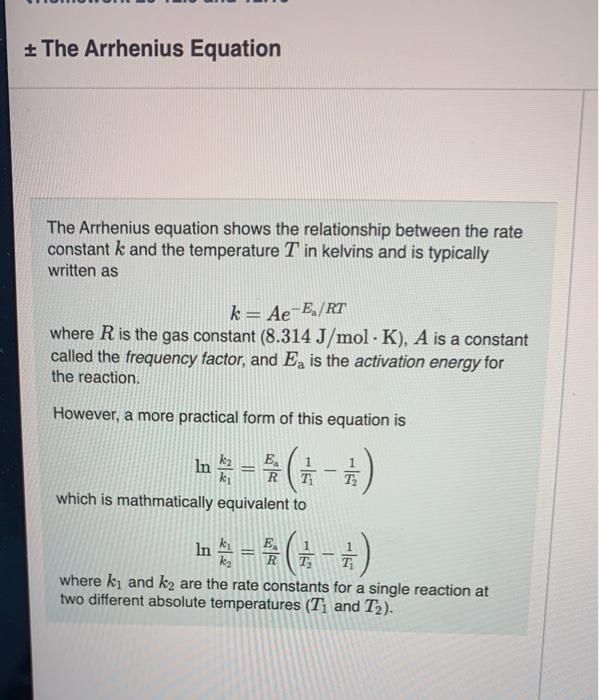 Solved The Arrhenius equation shows the relationship between | Chegg.com