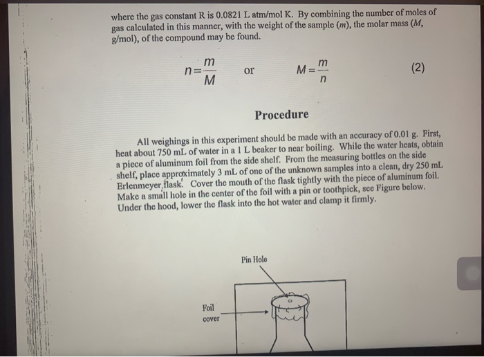 Solved To measure the molar mass of an unknown liquid using | Chegg.com