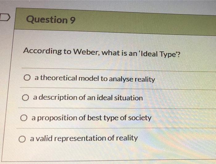 Solved D Question 9 According to Weber, what is an 'Ideal | Chegg.com