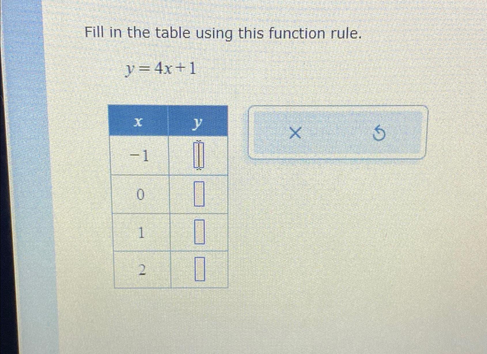 Solved Fill in the table using this function rule.y=4x+1 | Chegg.com