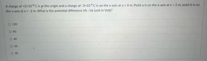 Solved A charge of +2×10−8C is at the origin and a charge of | Chegg.com