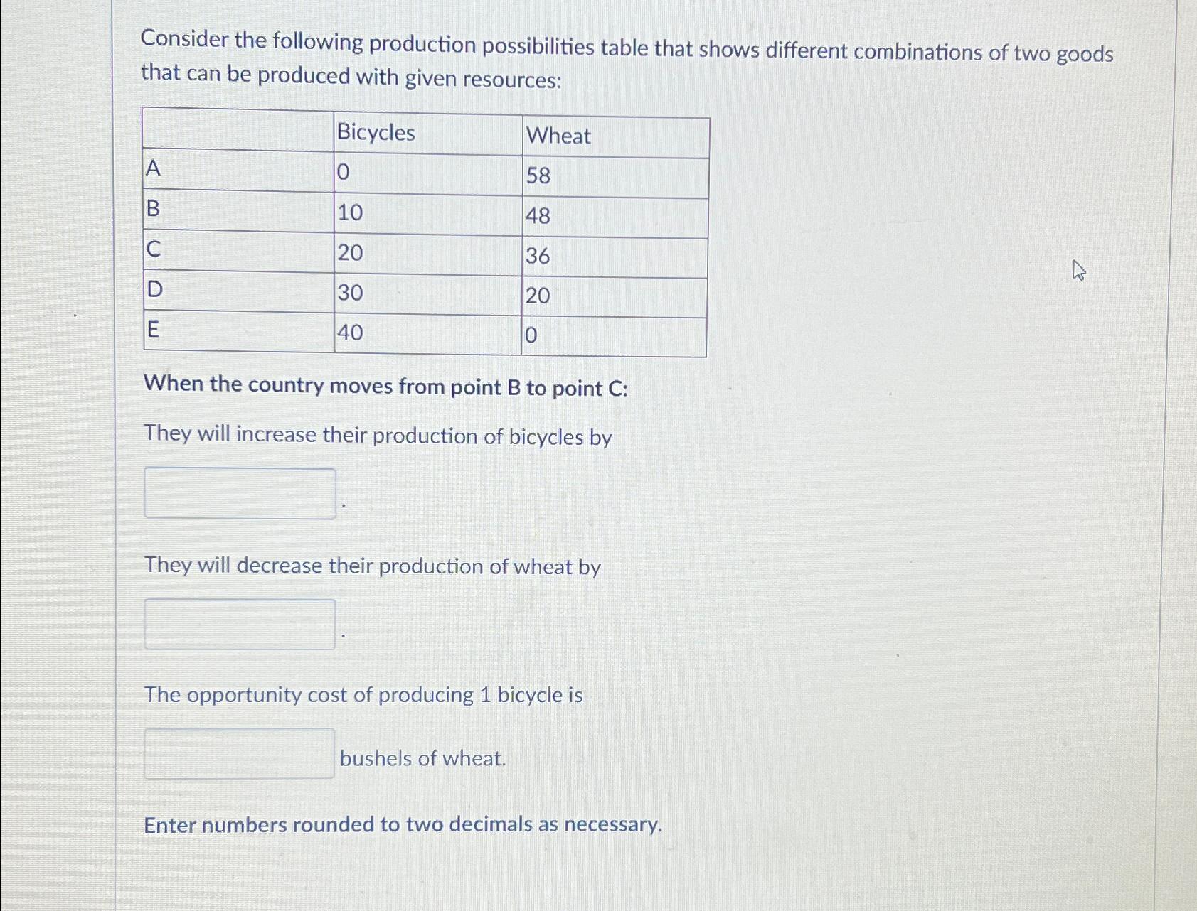 Solved Consider the following production possibilities table | Chegg.com Solved Consider the following production possibilities table | Chegg.com