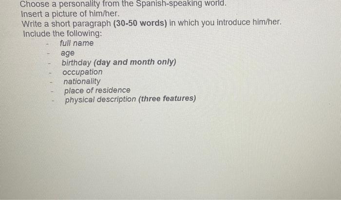 Solved Choose a personality from the Spanish-speaking world. | Chegg.com