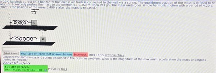 Solved 22.0 kg biock at rest on a horizontal frictionless | Chegg.com