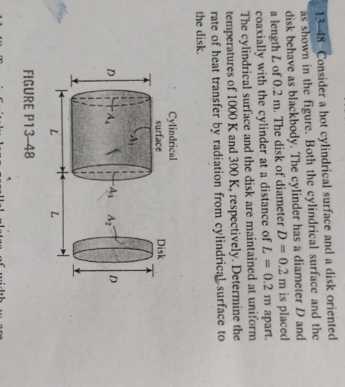 Solved 13-48 ﻿Consider a hot cylindrical surface and a disk | Chegg.com