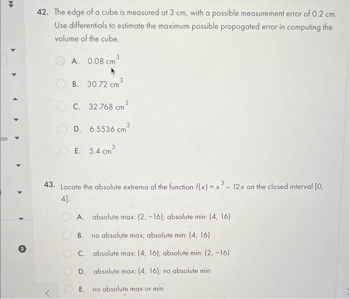 Solved 42. The edge of a cube is measured at 3 cm, with a | Chegg.com