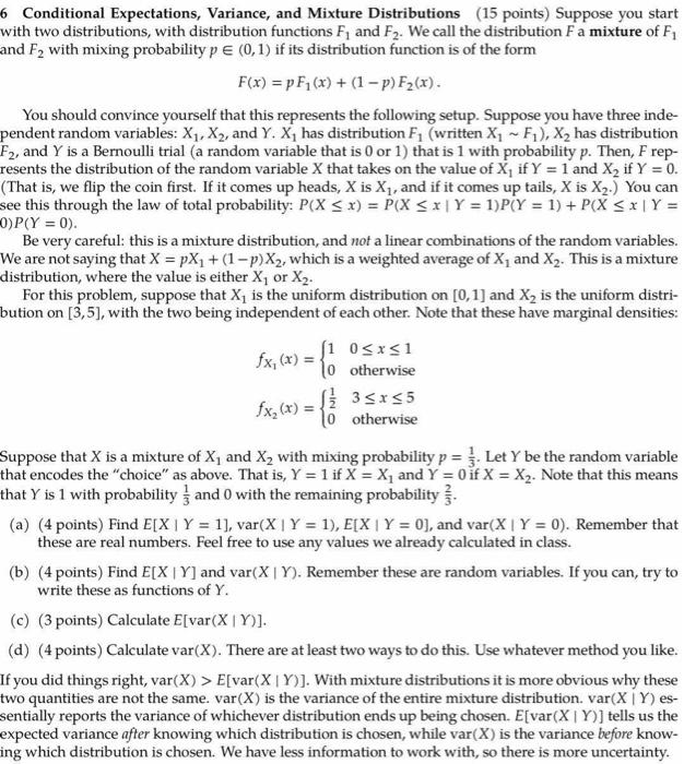Solved 6 Conditional Expectations Variance And Mixture