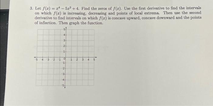 Solved 3. Let f(x)=x4−5x2+4. Find the zeros of f(x). Use the | Chegg.com