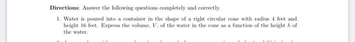 Solved Directions: Answer the following questions completely | Chegg.com