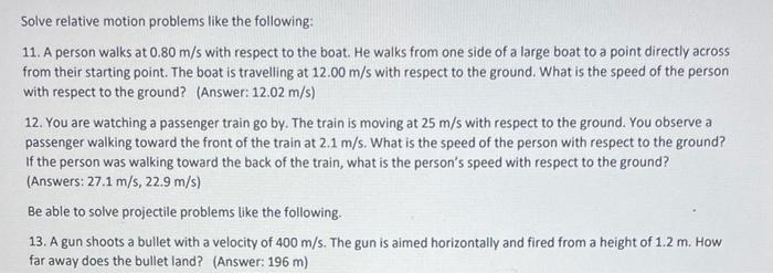 Solved Solve relative motion problems like the following: | Chegg.com