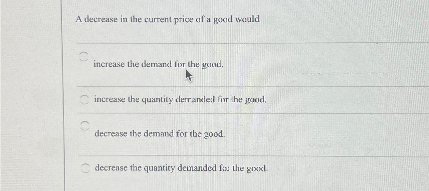 Solved A decrease in the current price of a good | Chegg.com