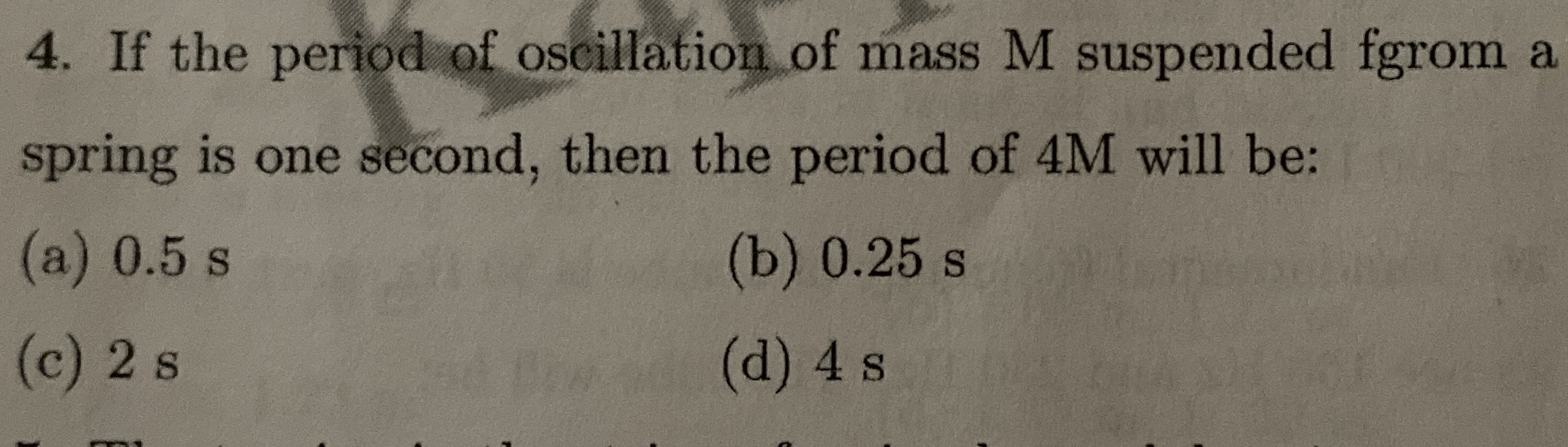 Solved If the period of oscillation of mass M ﻿suspended | Chegg.com